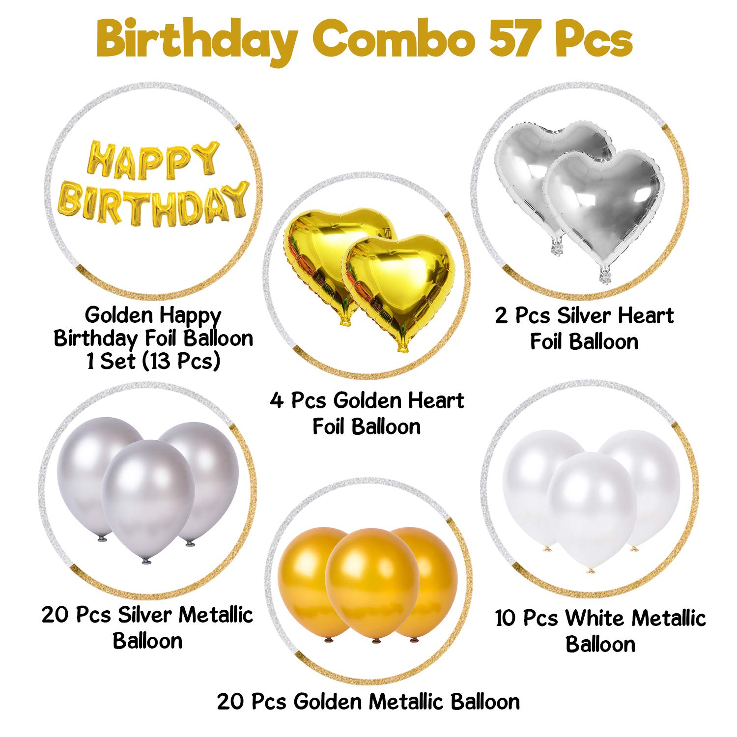 Buy Party Propz Happy Birthday Decoration Kit Combo 57Pcs for Silver ...