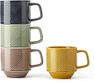 Adewnest Stackable Ceramic Mugs Set with Comfortable Handles