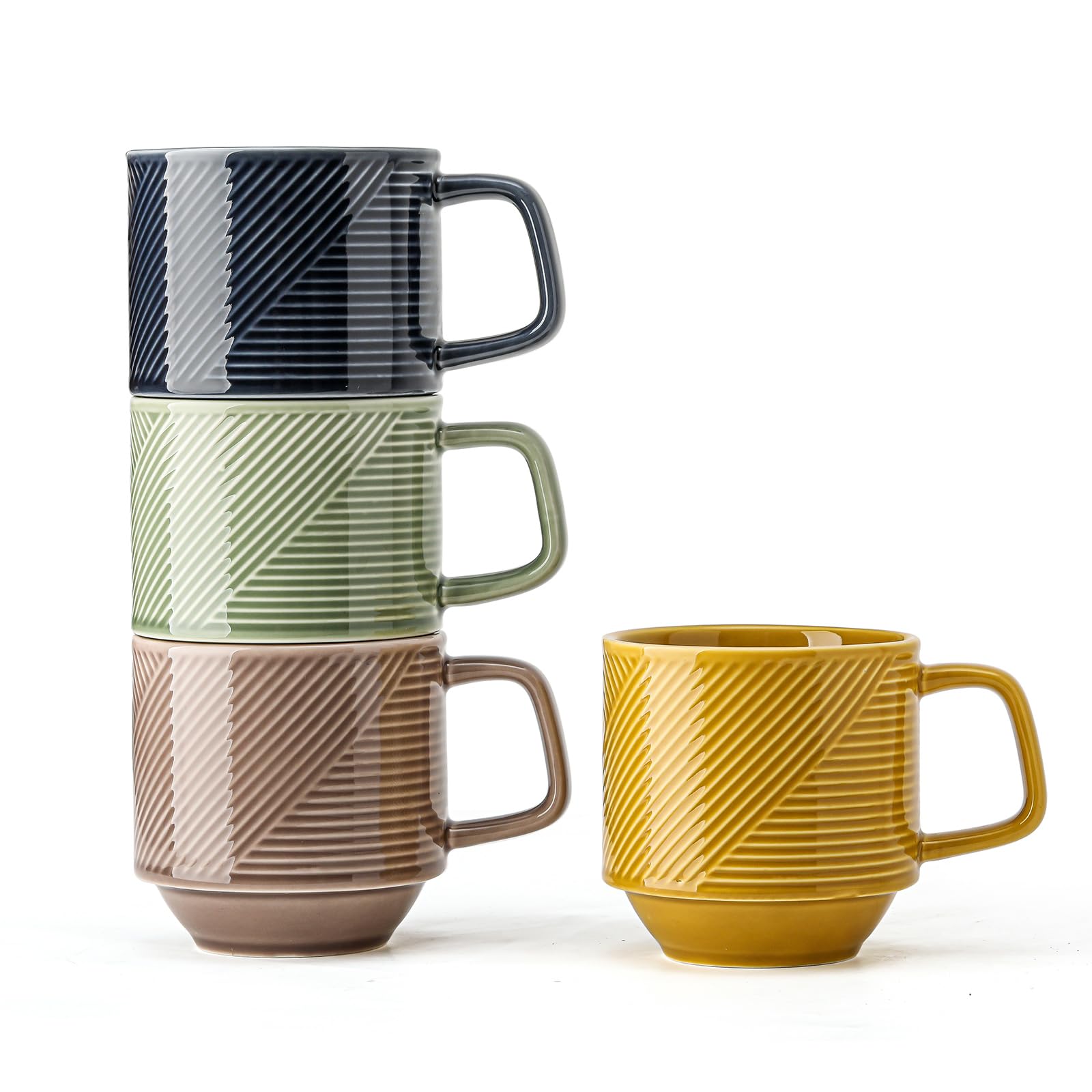 Adewnest Stackable Coffee Mugs Set: 13 oz Ceramic Stacking Cups for ...