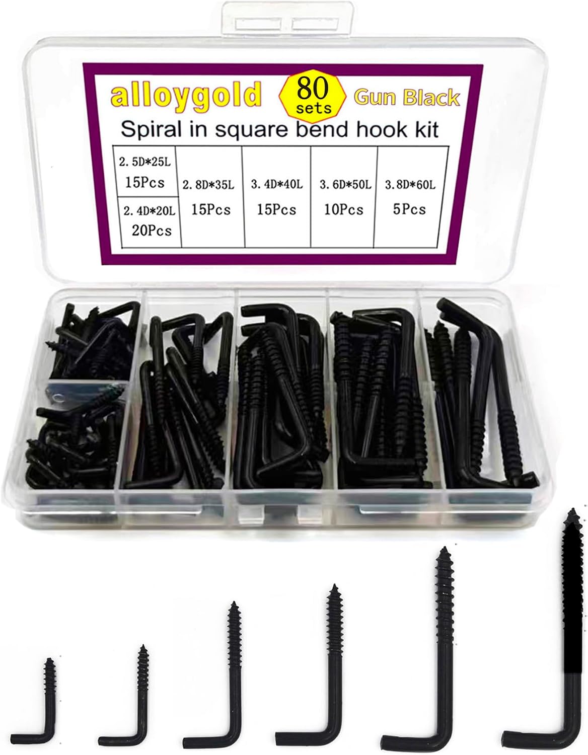 Amazon.com: Alloygold 80 Pieces 6 Sizes Gun Black Spiral in Square Bend ...