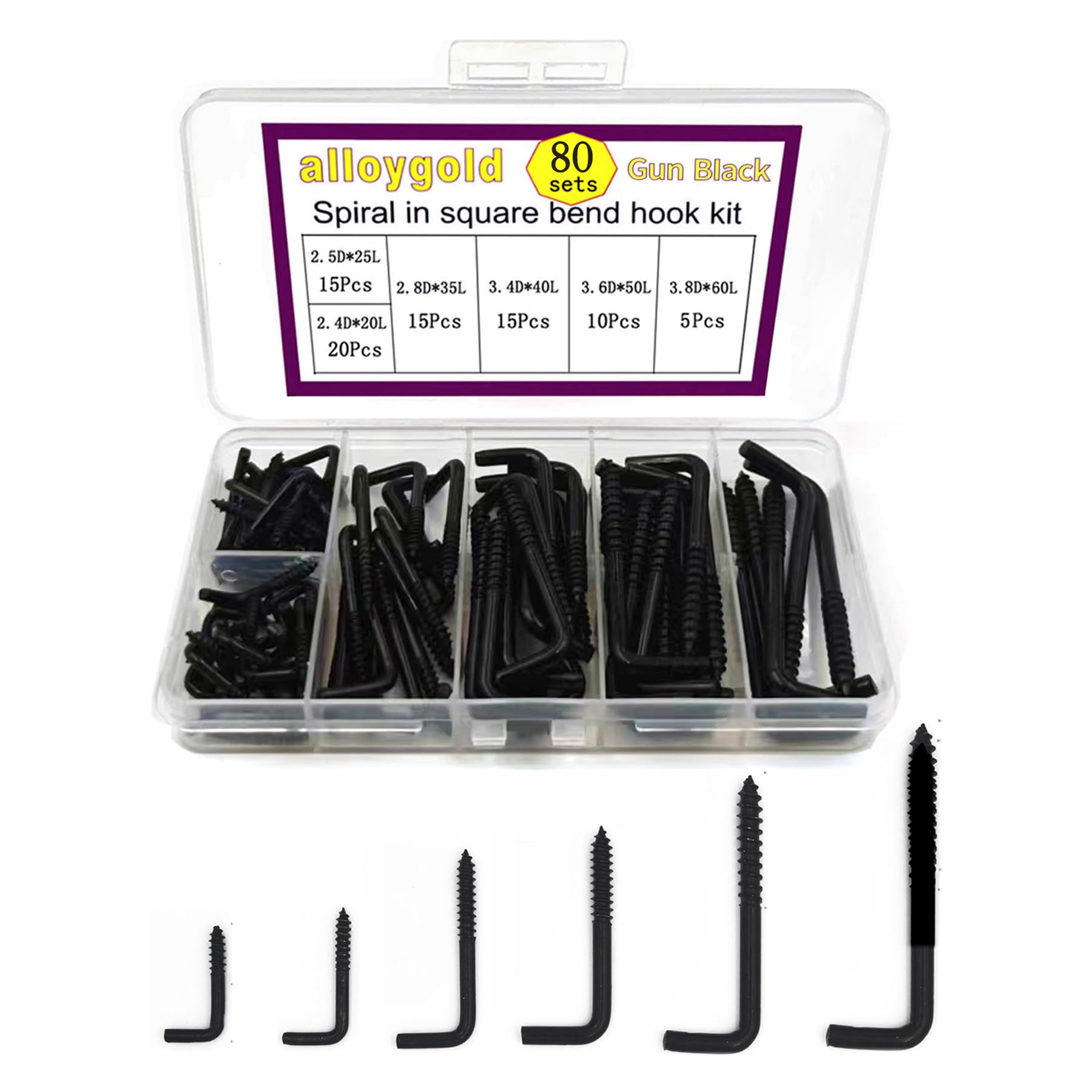 Amazon.com: Alloygold 80 Pieces 6 Sizes Gun Black Spiral in Square Bend ...
