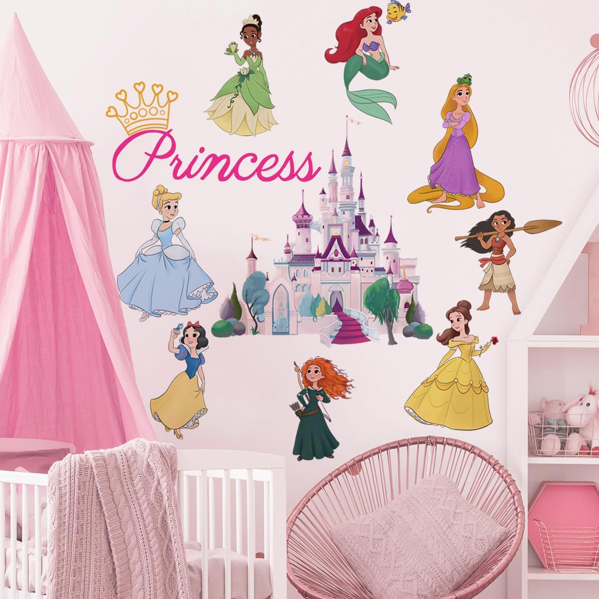 Amazon.com: Runtoo Princess Wall Decals for Girls Bedroom Crown Castle ...
