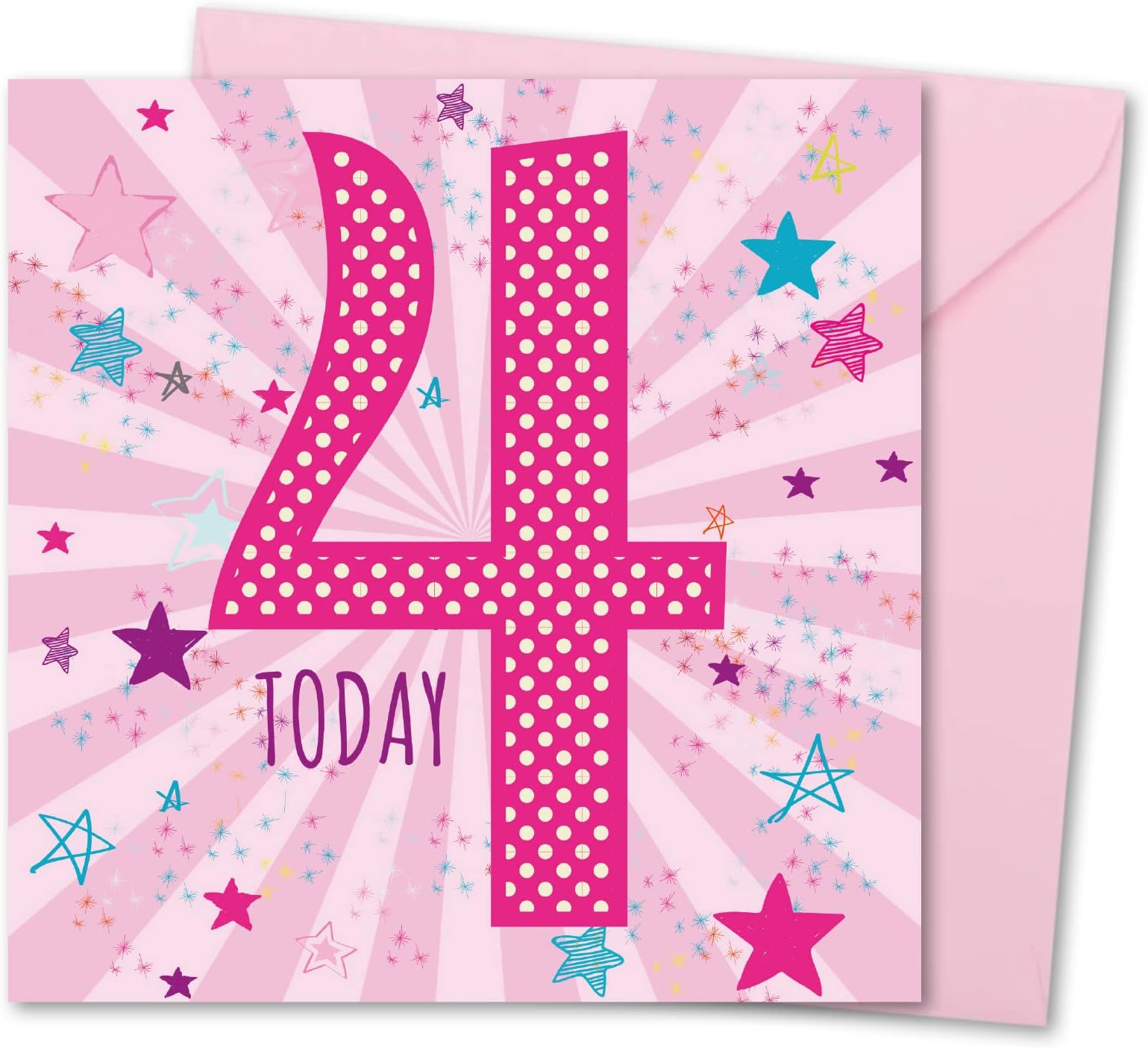 Birthday Card for Girl Age 4. Girl Birthday Card with Matching Envelope ...