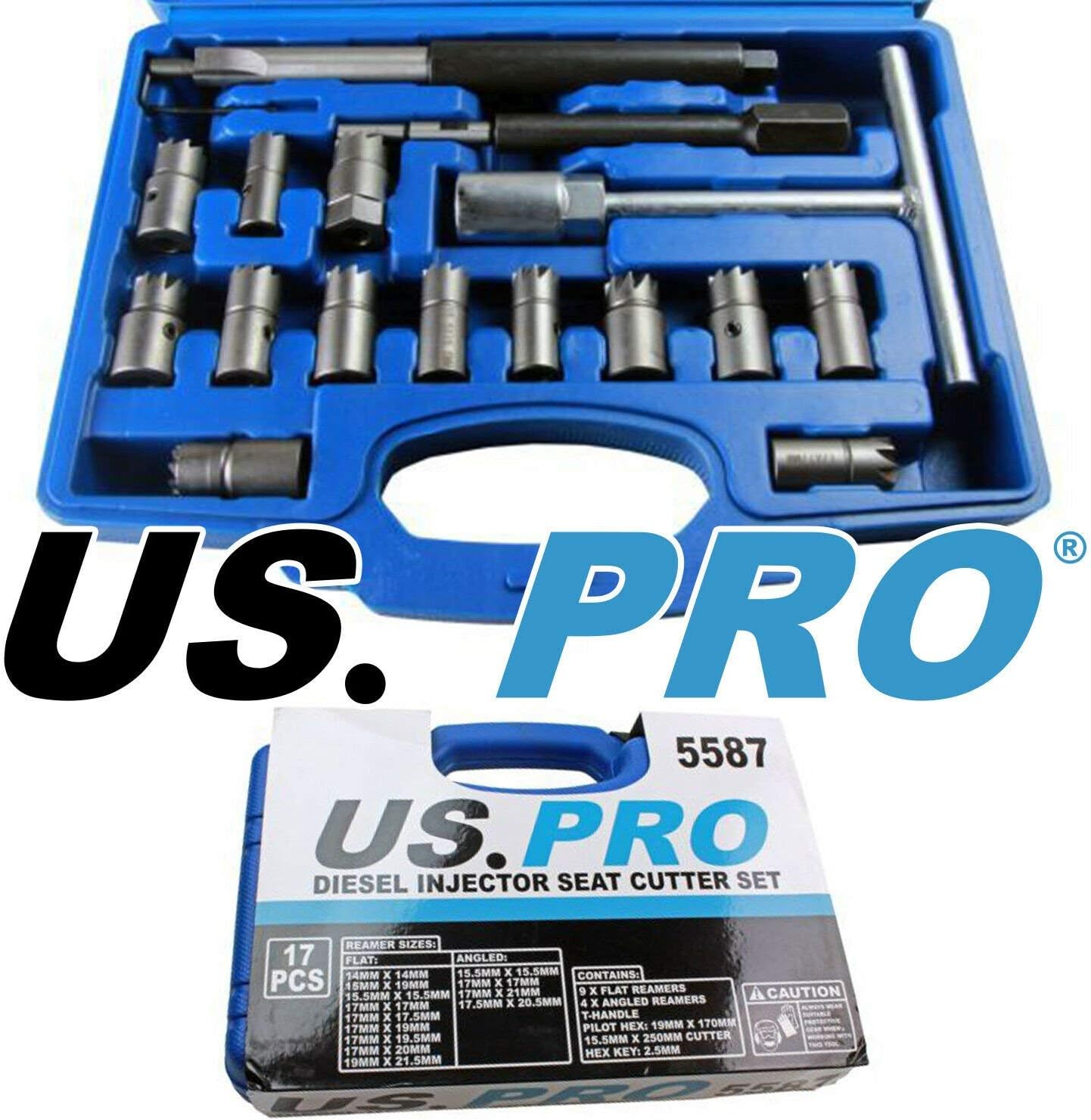 US PRO Tools 17pc Diesel Injector Seat Cutter Set 5587 : Amazon.co.uk ...