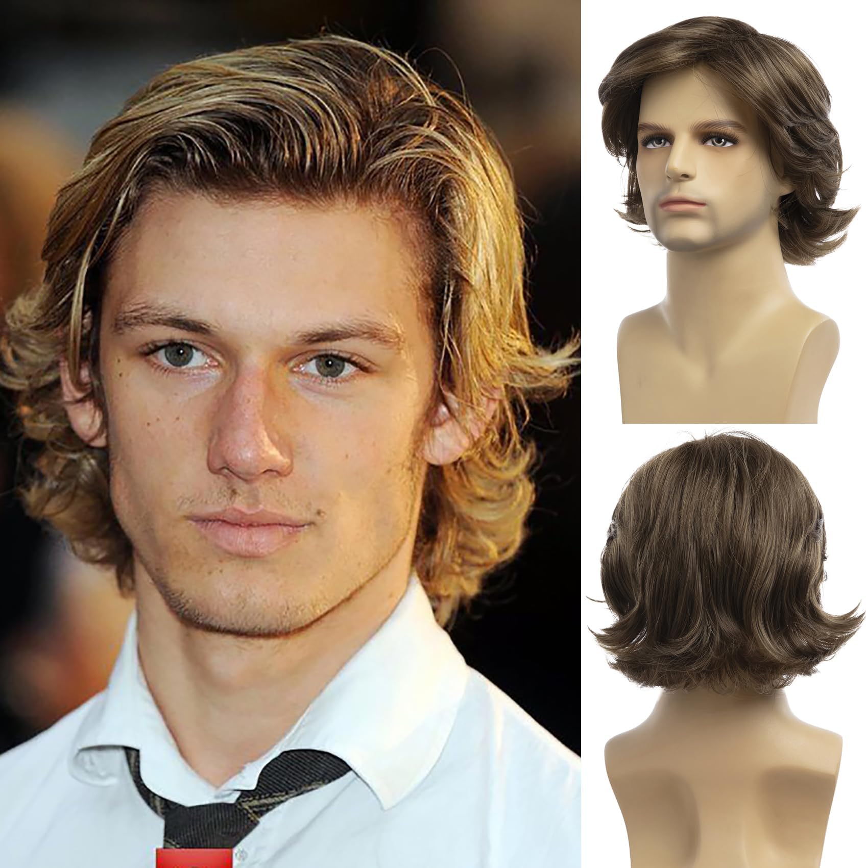 Baruisi Mens Brown Wig Short Layered Straight Synthetic