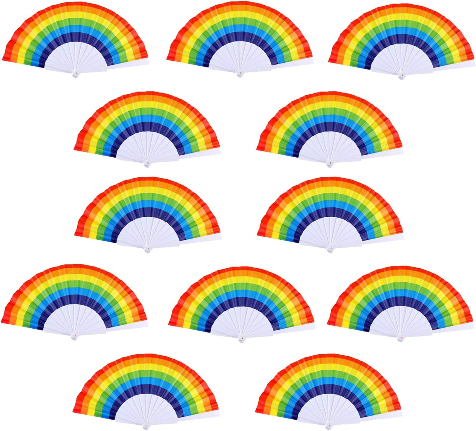 Amazon.com: TKMOS 12 Pack Rainbow Folding Fans Colorful Hand Held Fan ...
