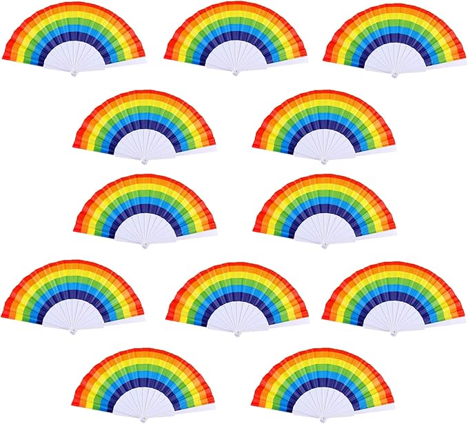 Amazon.com: TKMOS 12 Pack Rainbow Folding Fans Colorful Hand Held Fan ...