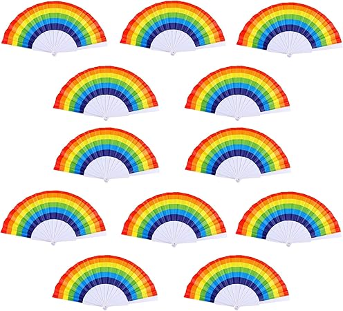 Amazon.com: TKMOS 12 Pack Rainbow Folding Fans Colorful Hand Held Fan ...