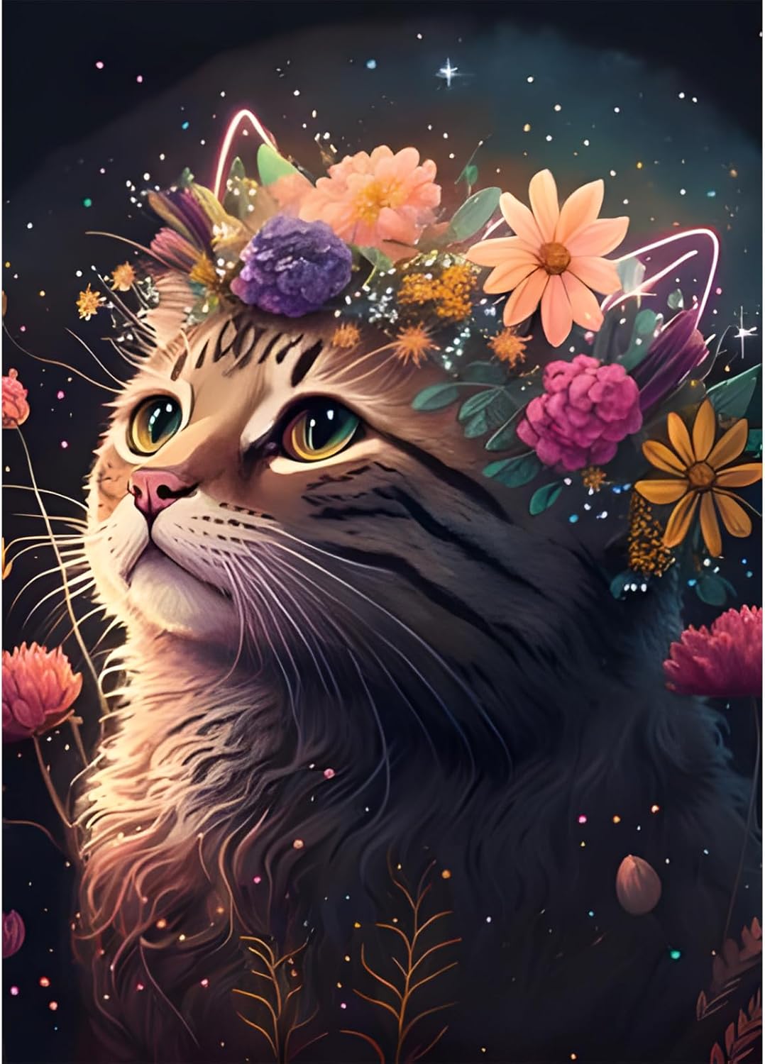 Amazon.com: MOGTAA Cat Diamond Art Kits for Adults, Full Drill Flowers ...