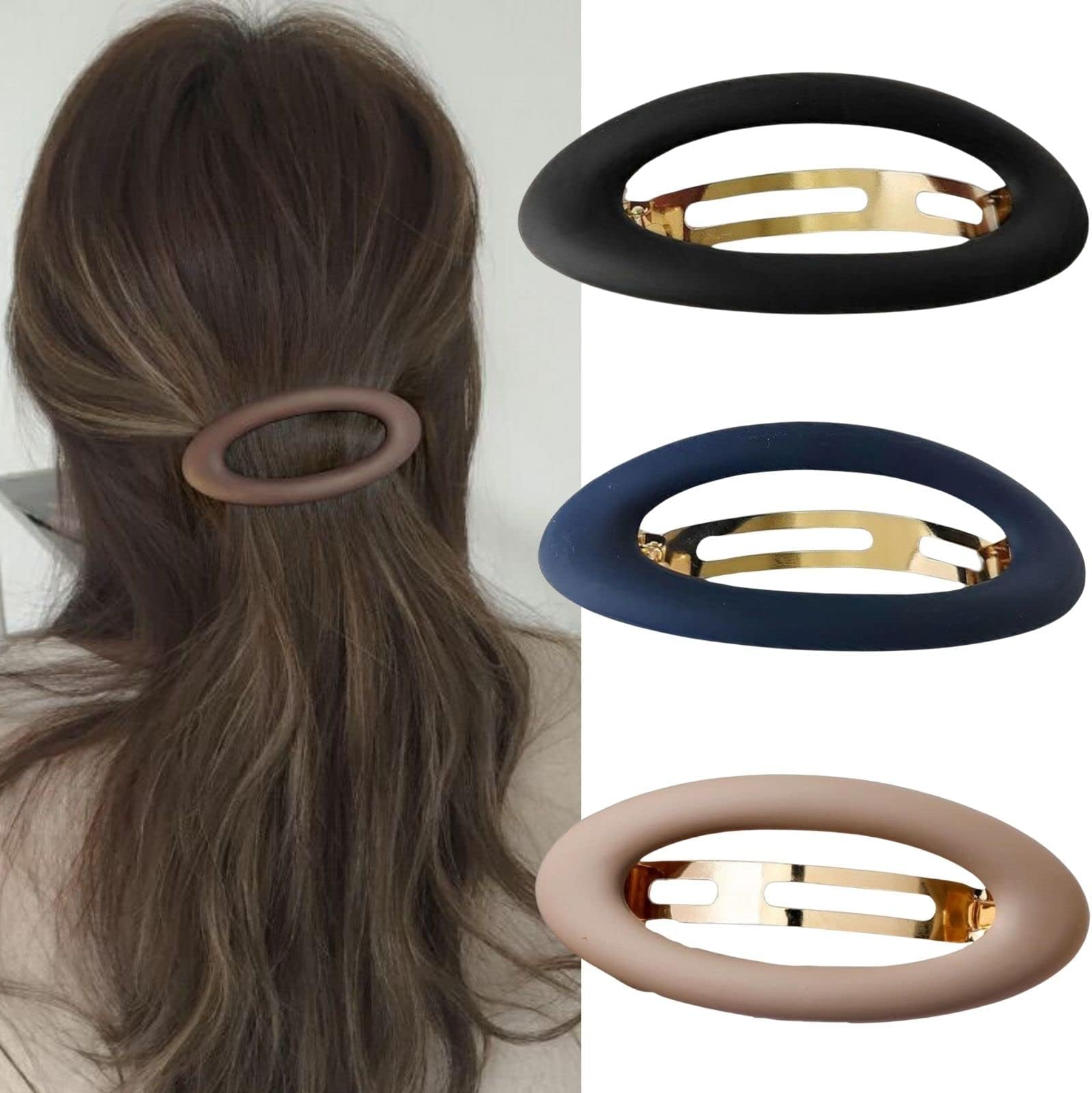 Amazon.com : Large Matte Ellipse Barrettes for Thin Hair - Strong Hold ...