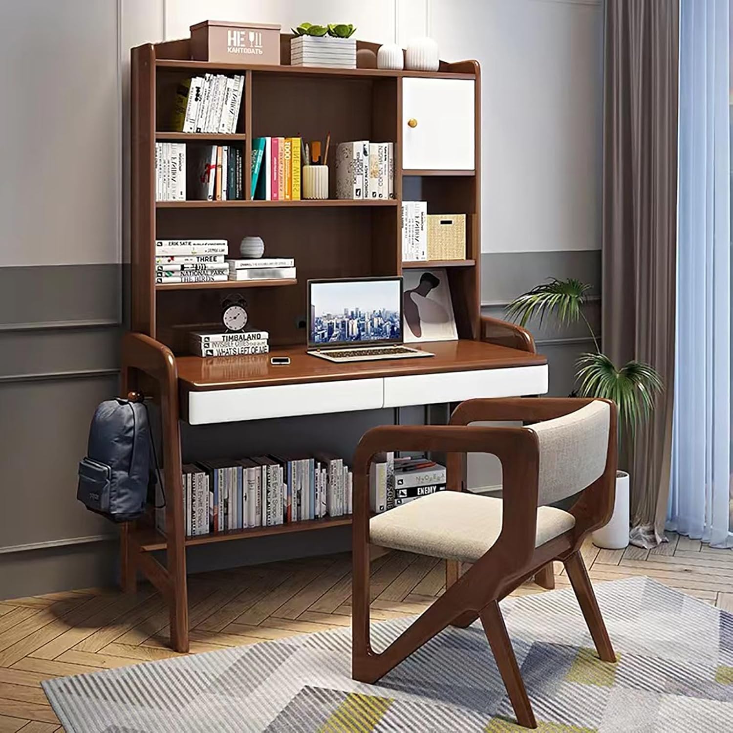 Amazon.com: Study Desk Table with Hutch & Bookshelf & Drawers,Solid ...