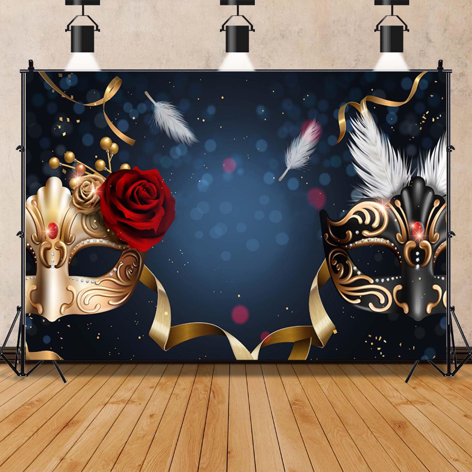 Amazon.com : Mestiker 7x5ft Masquerade Party Backdrops Black and Gold ...