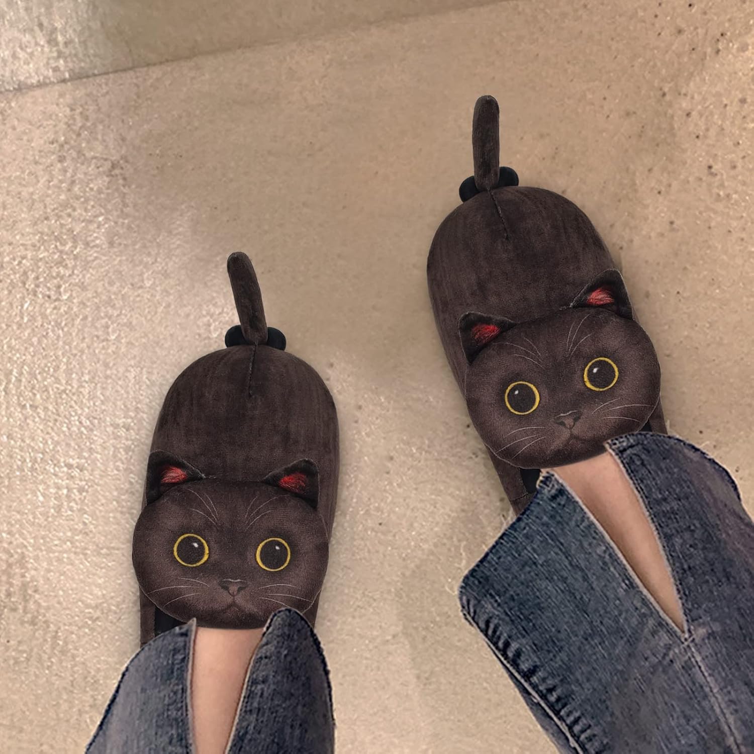 Funny Fuzzy Cat Slippers for Women - Fluffy House Shoes, Cute Animal ...