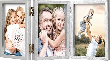 Amazon.com - 3 Picture Frame 5x7 Silver Triple Hinged MDF Wood with ...