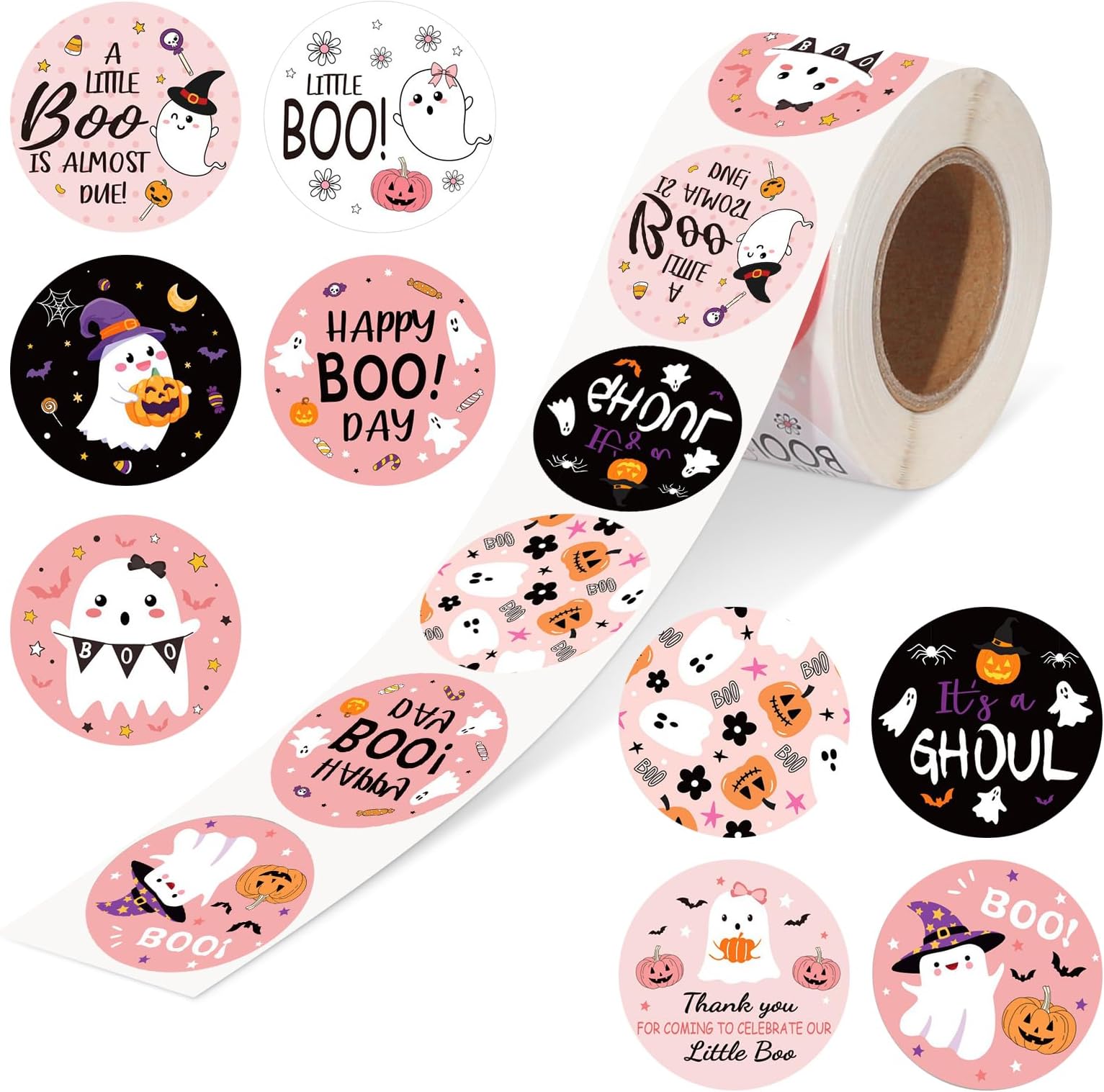 Amazon.com: AnyDesign 1000Pcs Halloween Stickers Roll Pink Ghost Self ...