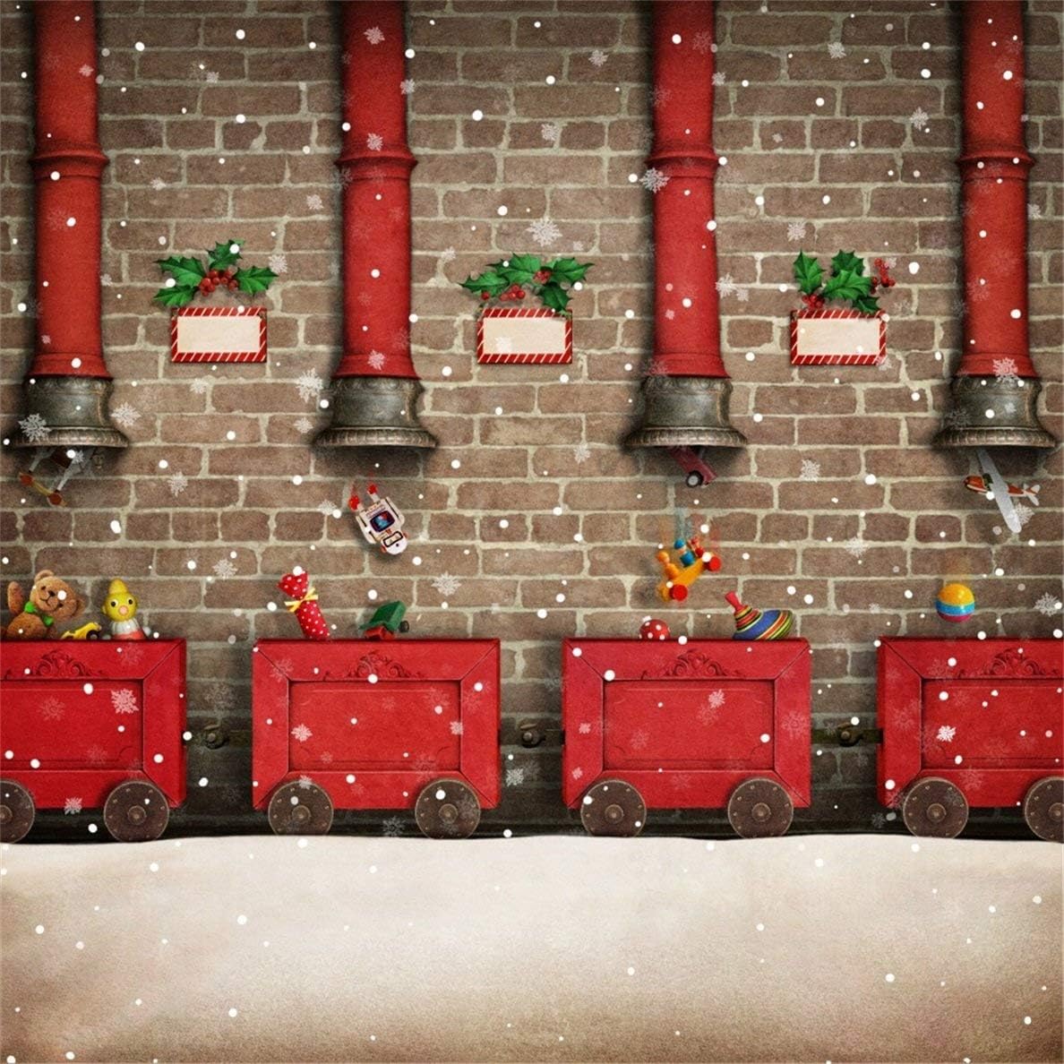 Amazon.com : AOFOTO 8x8ft Santa's Workshop Backdrop Winter Snowflake ...