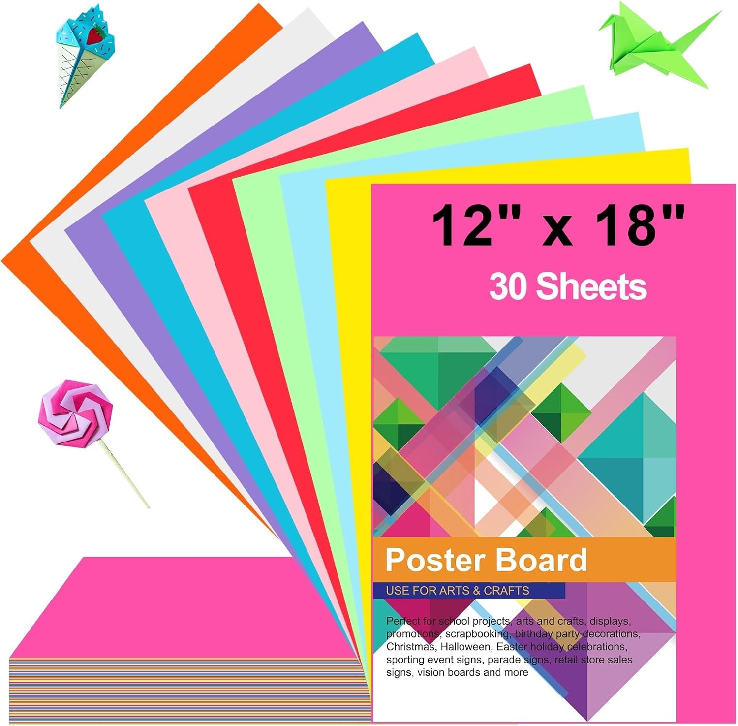 Amazon.com : 30 Pcs Poster Board Colorful Paper 12x18, ROOKEA Vision ...