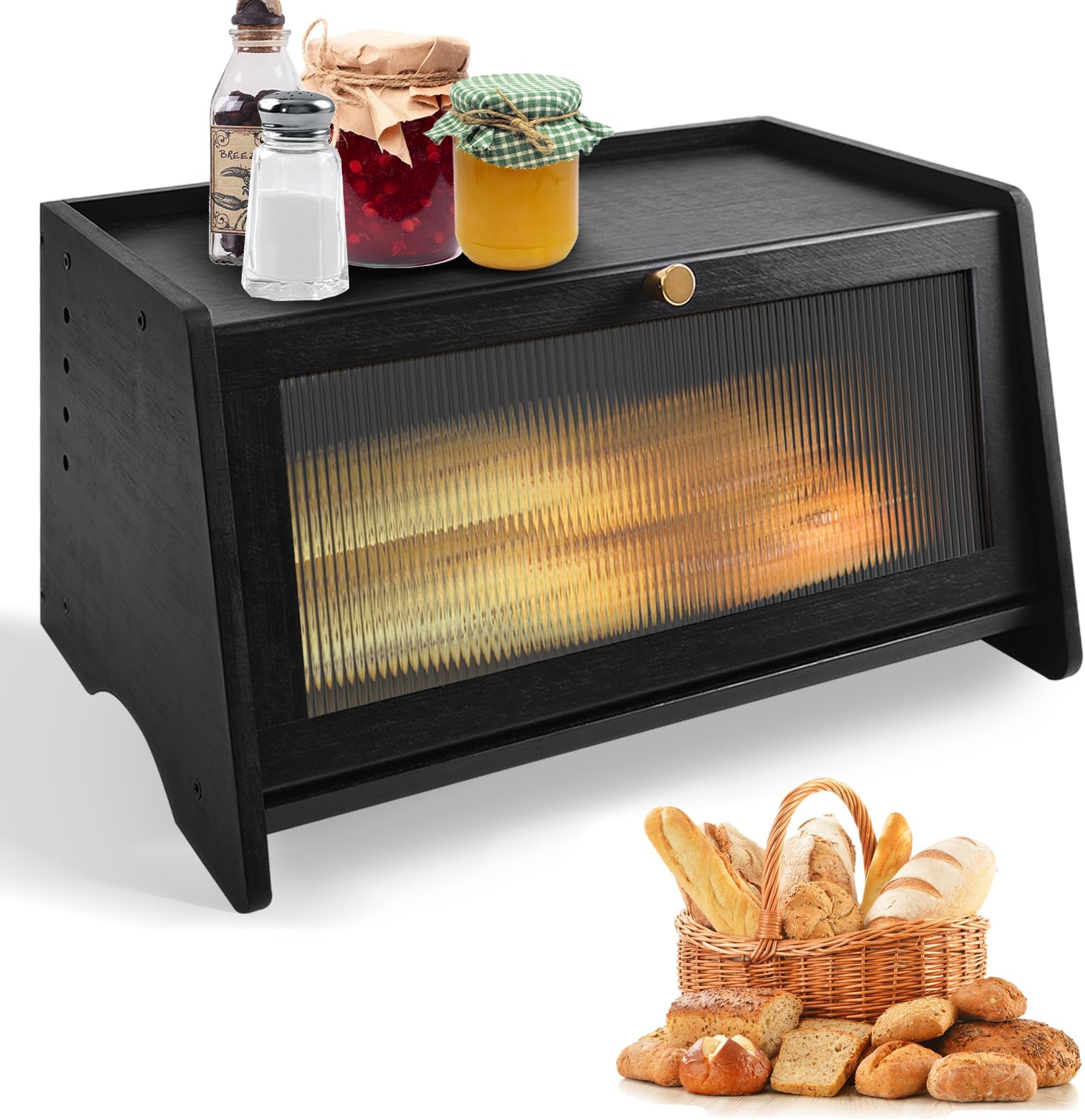 Leader Accessories Bamboo Bread Bin Small Bread Box Food Storage Space ...
