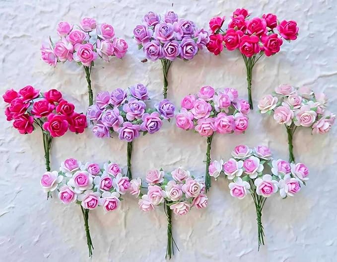 Amazon.com: Thai Decorated 100 pcs Mini Rose Mixed Pink Flowers ...