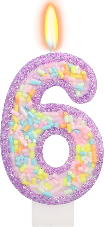 Amazon.com: ElekFX Number 6 Birthday Candle with Sprinkles, Pastel ...