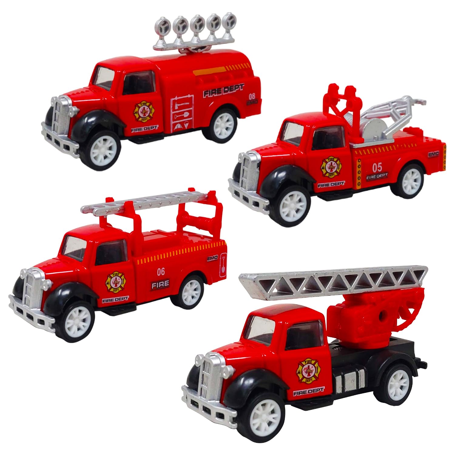 Buy PARTEET Die Cast Small Friction Powered Fire Rescue Trucks Set of 4 ...