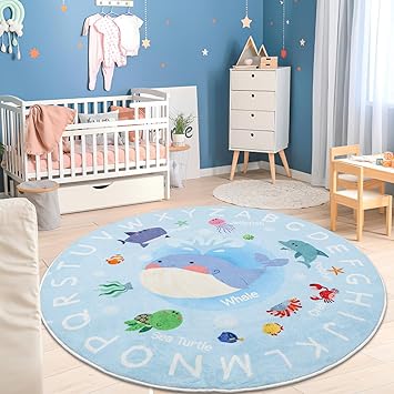 Amazon.com: Soft Round ABC Rug for Kids Room,4 ft Washable Circle ...