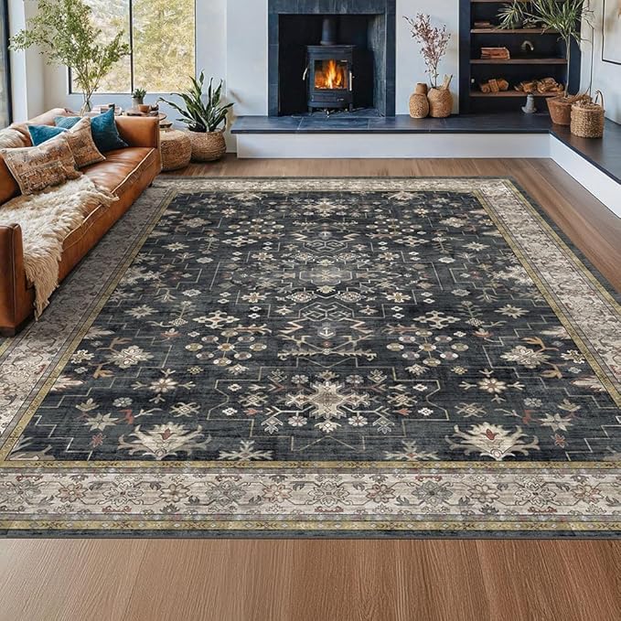 Amazon.com: 9x12 Black Rug for Living Room - Dining Room Rugs for Under ...