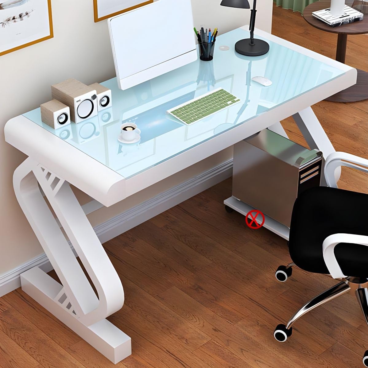 Amazon.com: LAKIQ Contemporary Glass Home Office Computer Desk ...