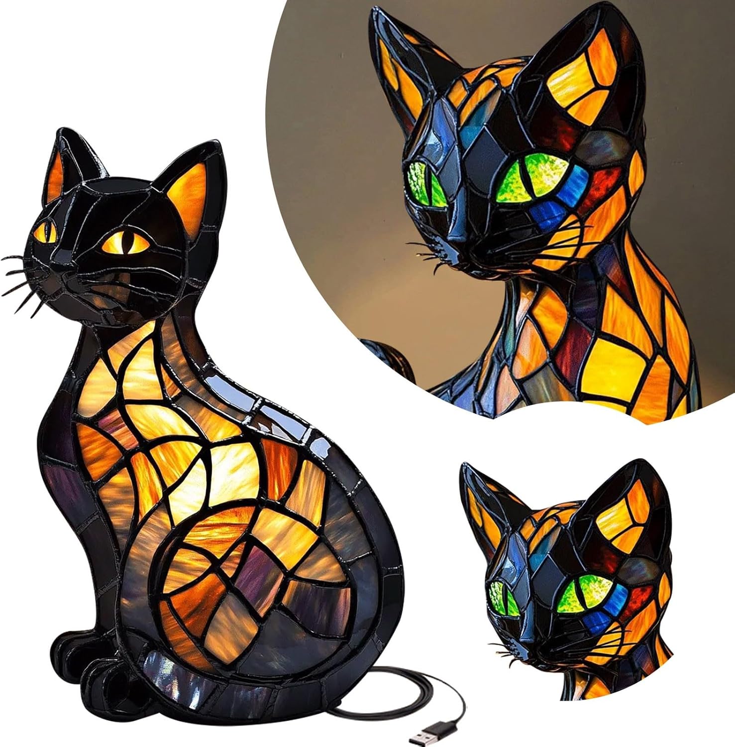 Cat Lamp, Stained Glass Cats Retro Animals Kitty Lamps, Vintage Night ...