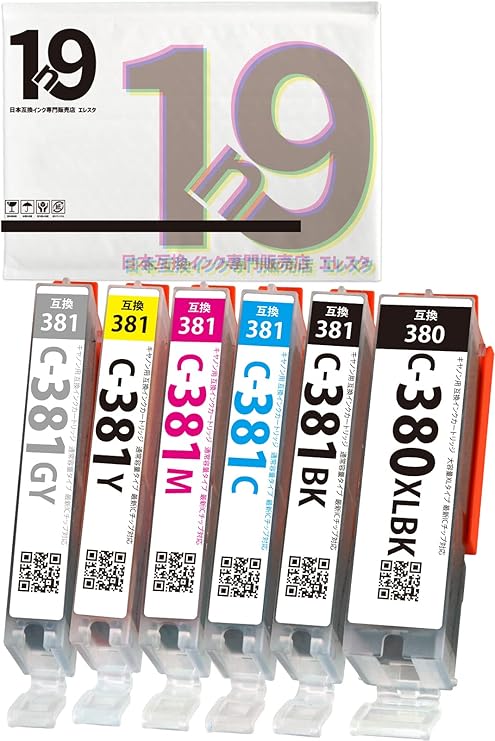 Amazon.co.jp: 【1n9製】 互換インク BCI-381 (BK/C/M/Y/GY)+ BCI-380XL (BK) 6色マルチパック 380 大容量 キヤノン用 互換インク ...