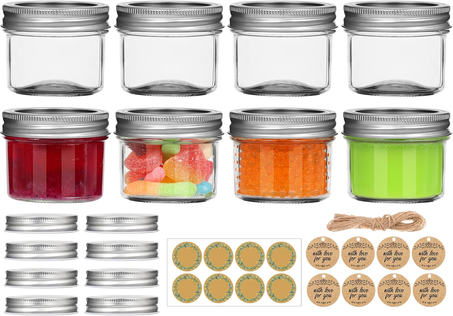 SZUAH Small Mason Jars with Lids, 4oz 8 Pack Mini Canning Jars With 8 ...