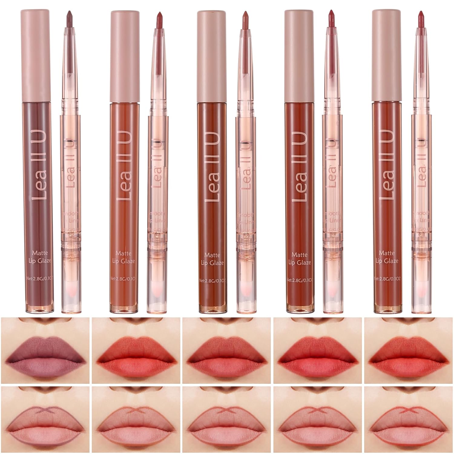 Amazon.com : Lea ll U Lip Liner & Lip Glaze Set, Waterproof Smooth Lip ...