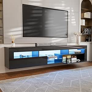 Amazon.com: IKIFLY LED Floating TV Stand for 85+ inch TV, Black High ...