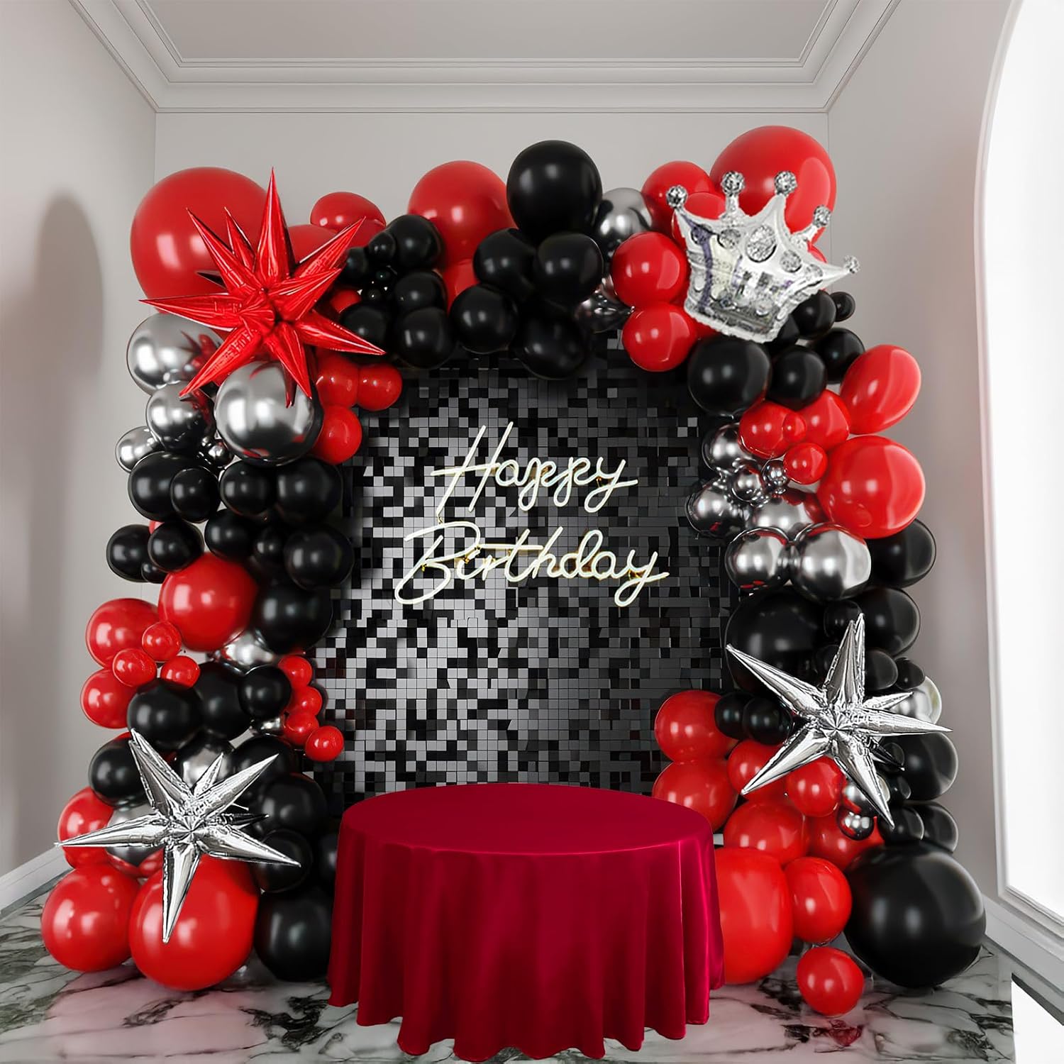 Amazon.com: Black and Red Silver Balloon Garland kit 135Pcs Latex ...