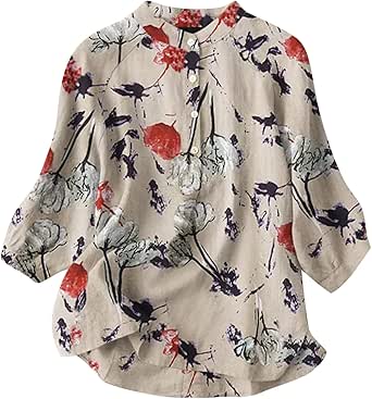 Camicetta in Lino per Donna a Maniche Lunghe Elegante Curvy Camicetta ...