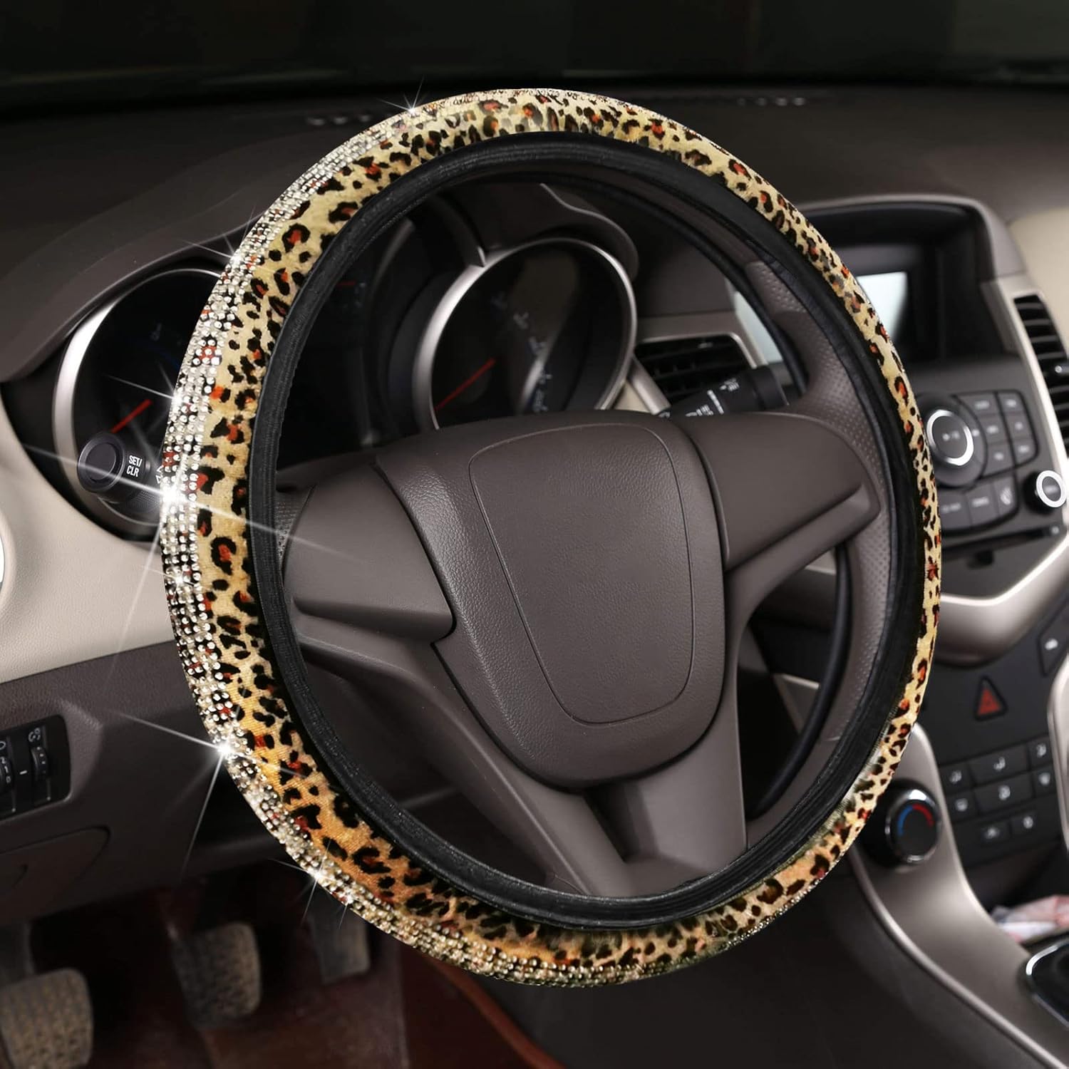 Amazon.com: Leopard Print Steering Wheel Cover Crystal Diamond ...