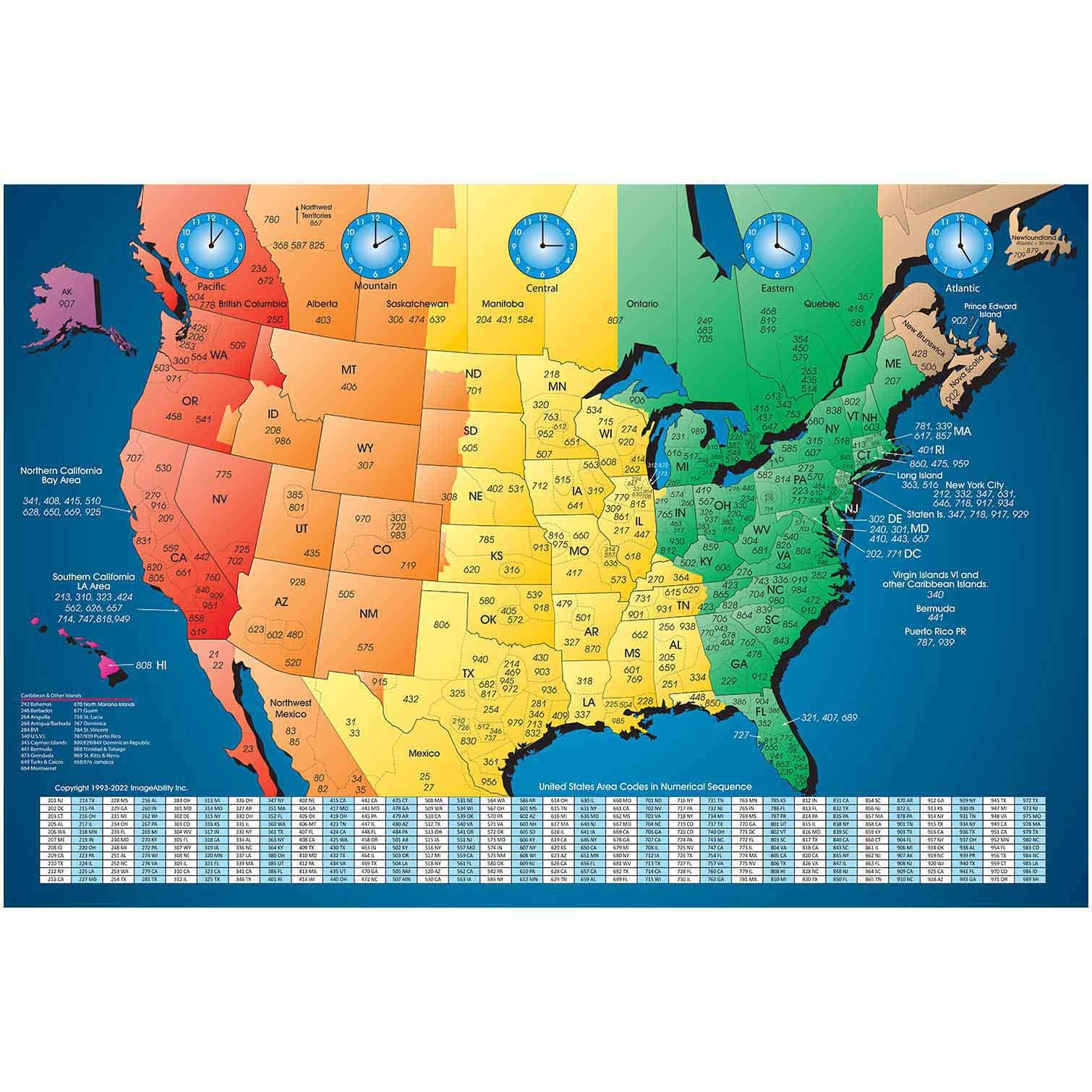 Buy ImageAbility North America Laminated Gloss Time Zone Area Code With Buy ImageAbility North America Laminated Gloss Time Zone Area Code With