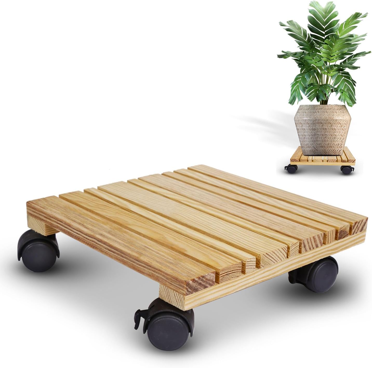 UniShop Heavy Duty Wooden CPU Trolley Computer Desktop Tower Stand with ...