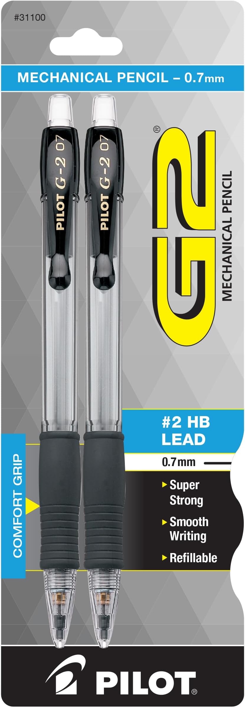 Pilot G2 Mechanical Pencils, 0.7mm HB Lead, Black/Clear Barrels, 2-Pack ...