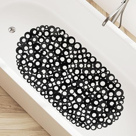 Qidordour Oval Bathtub Mat Non Slip, Black Bubbles Bath Mats for Tub ...