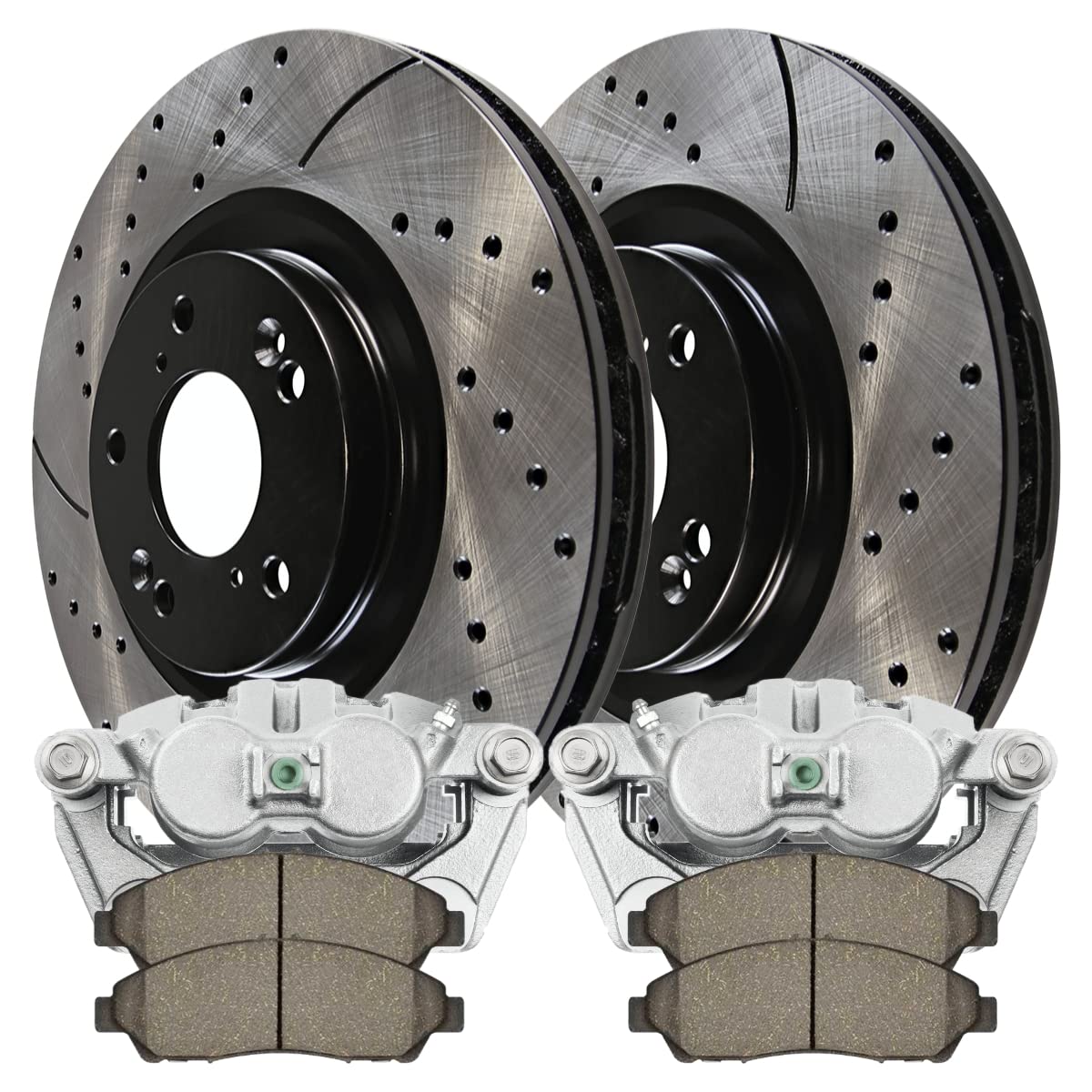 Amazon.com: AutoShack Front Drilled and Slotted Brake Rotors Calipers ...