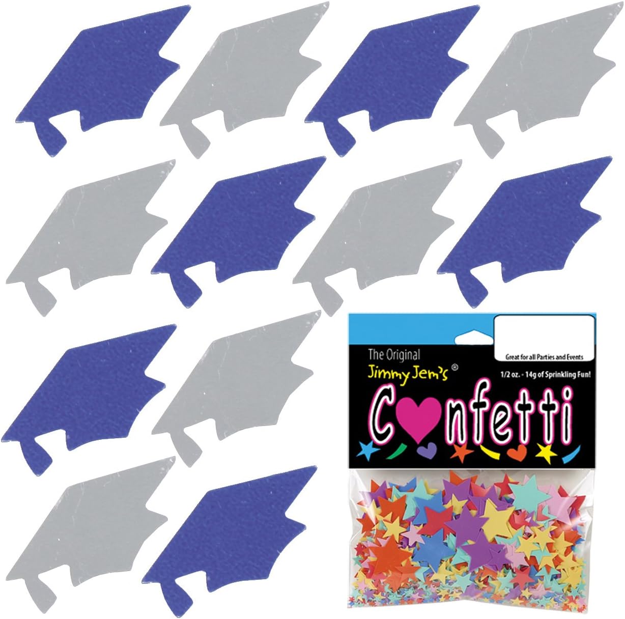 Amazon.com | Confetti Grad Cap Blue Royal, Silver Combo - 4 Half Oz ...