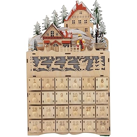 Amazon.com: Wooden Advent Calendar, LED Light Up Reindeer Christmas ...