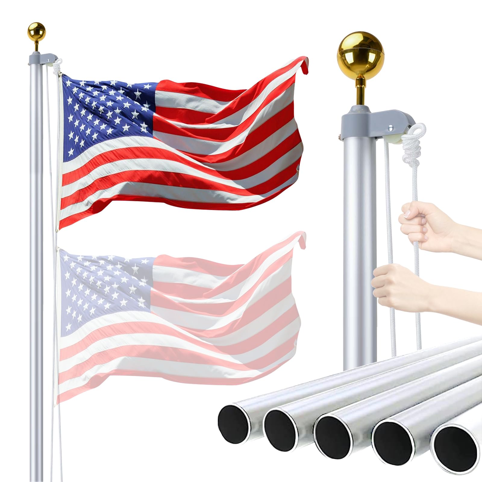 Snapklik.com : iElyiEsy Flag Poles For Outside House, 20FT Heavy Duty ...