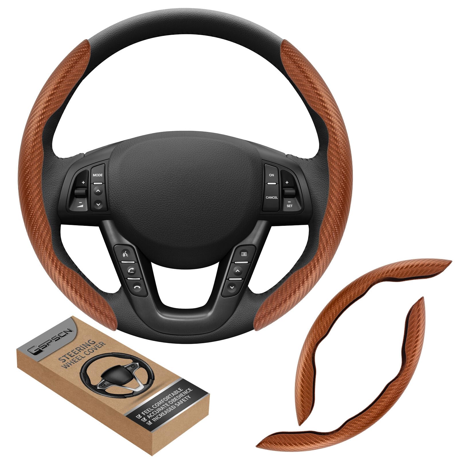 Amazon.com: GSPSCN Universal Car Carbon Fiber Steering Wheel Cover Anti ...