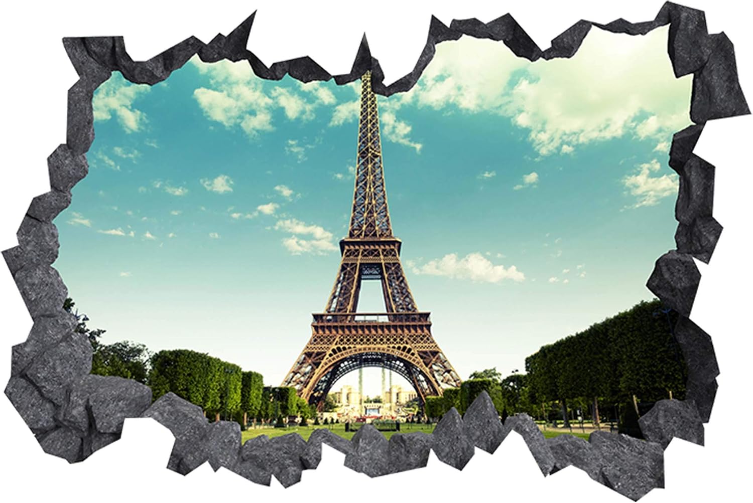 Eiffel Tower Theme Landscape 3D Hole in The Wall C Effect Peel & Stick ...