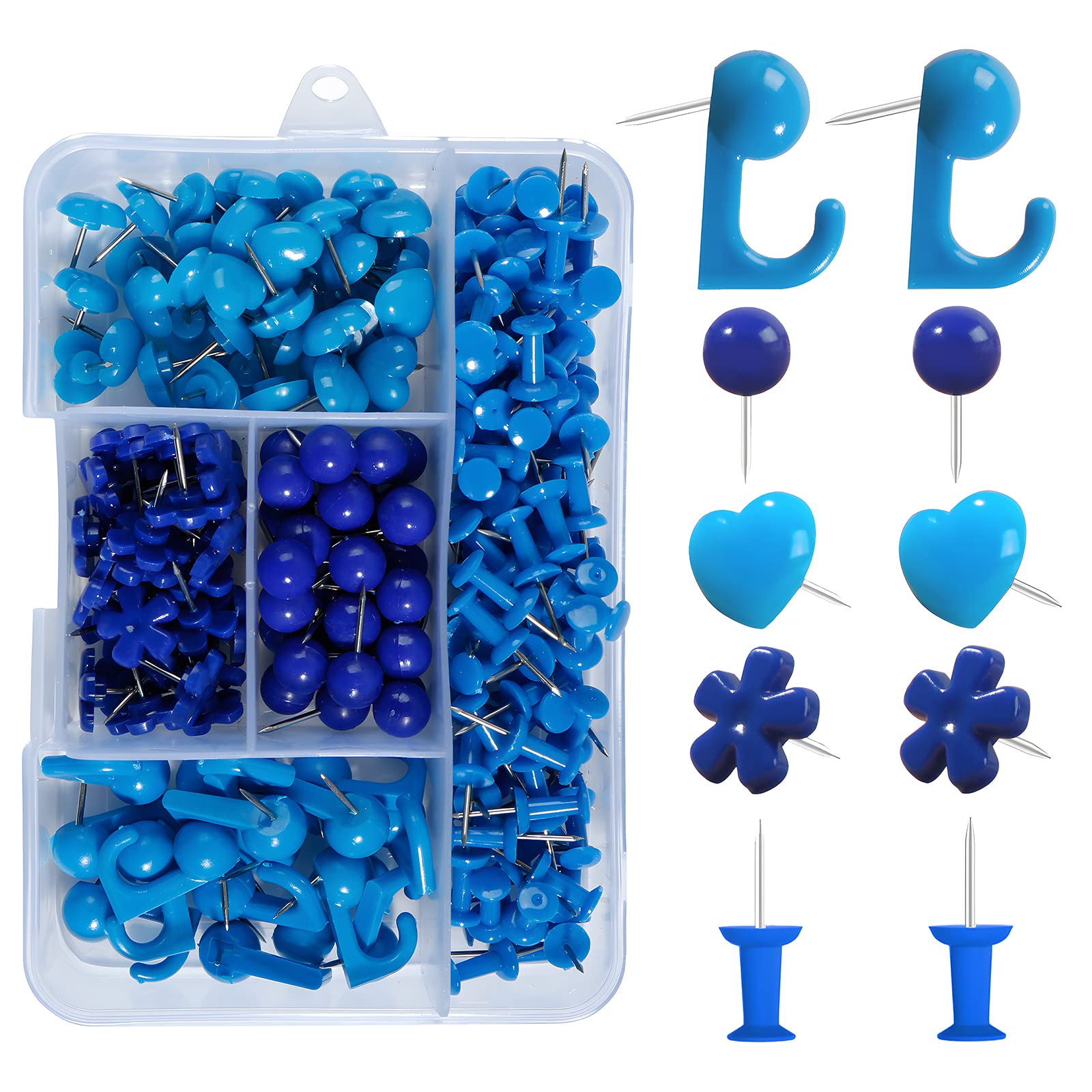 Amazon.com: VAPKER 215Pcs Blue Push Pins Set,Hook Push Pins,Round Head ...