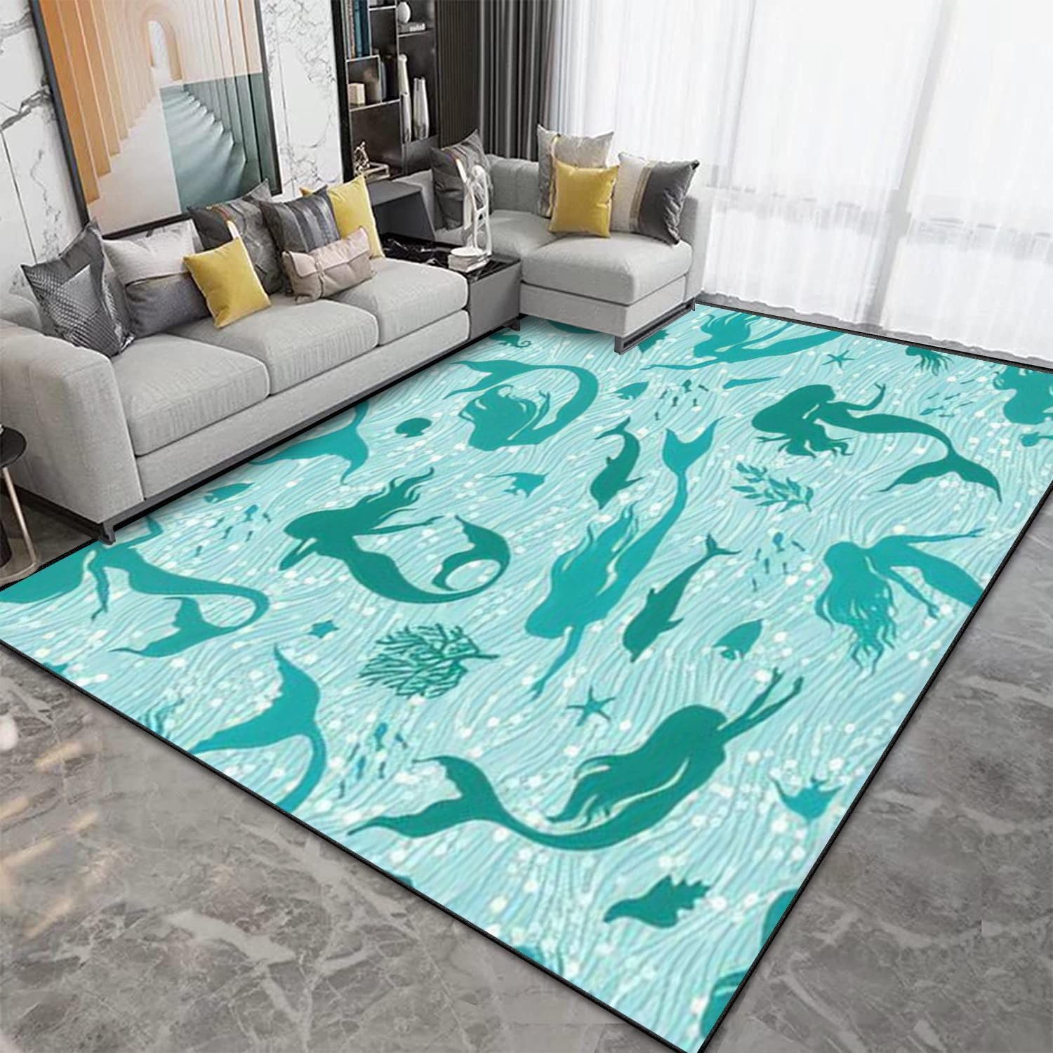 Amazon.com: Area Rug Mermaids Fish Seashells dolfins Seaweeds ...