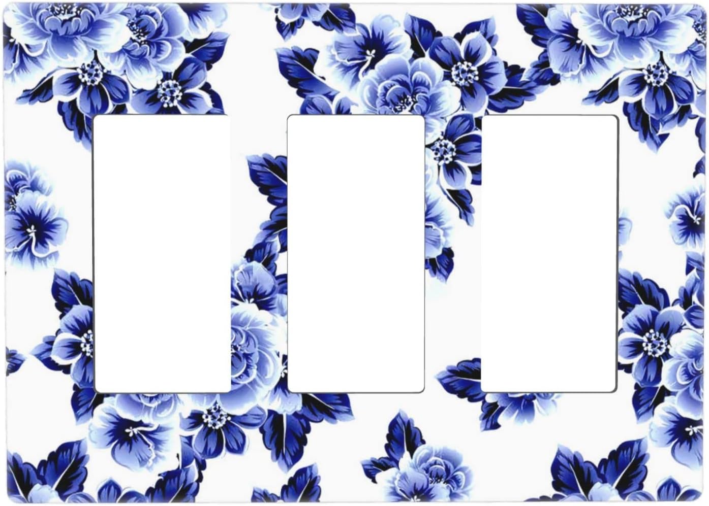 Ifetiful Blue White Flower 3 Gang Triple Rocker/Decora Light Switch ...