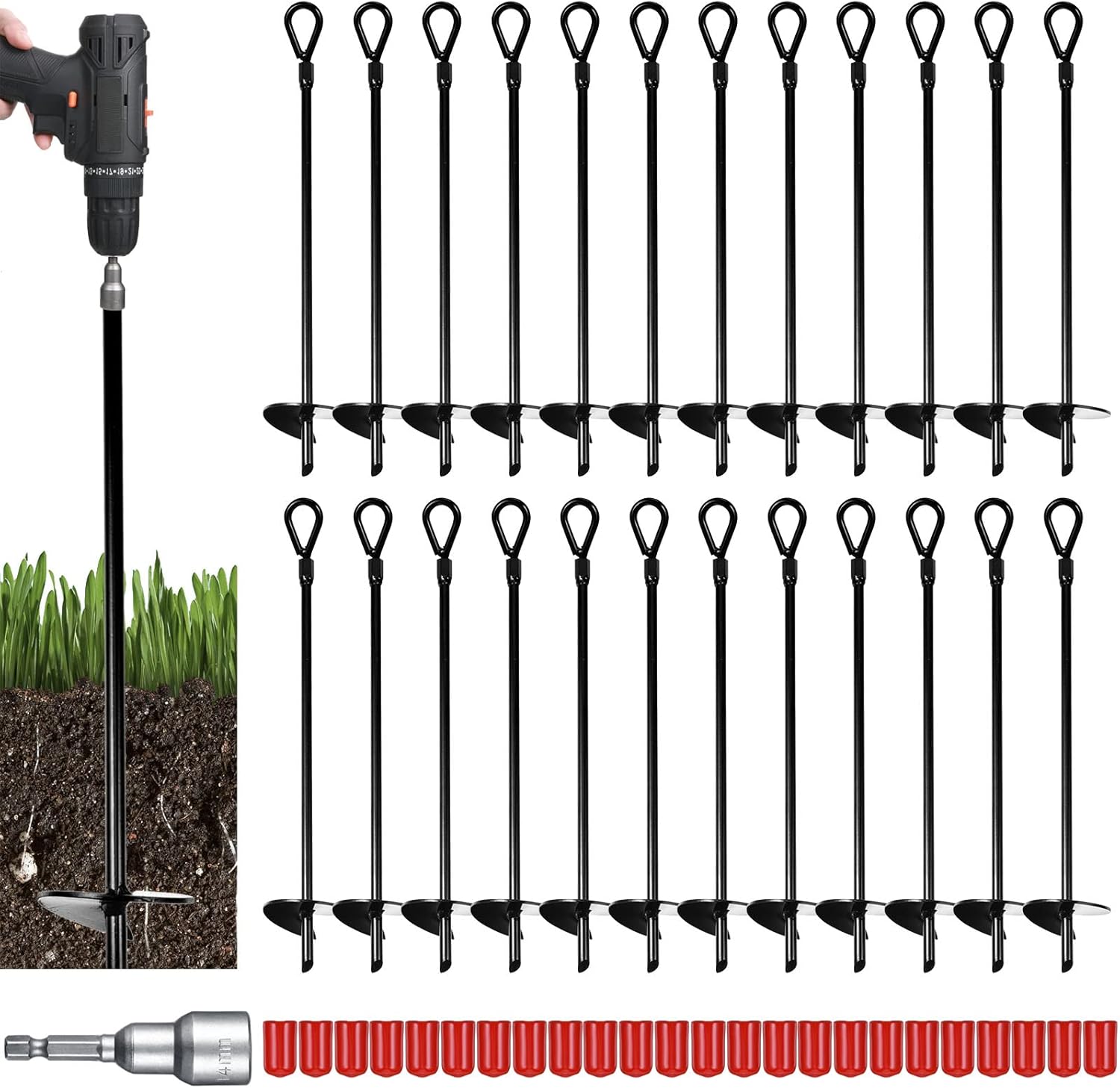 Amazon.com : Tondiamo 18 Inch Long Ground Anchor Kit, 3 Inch Wide Helix ...